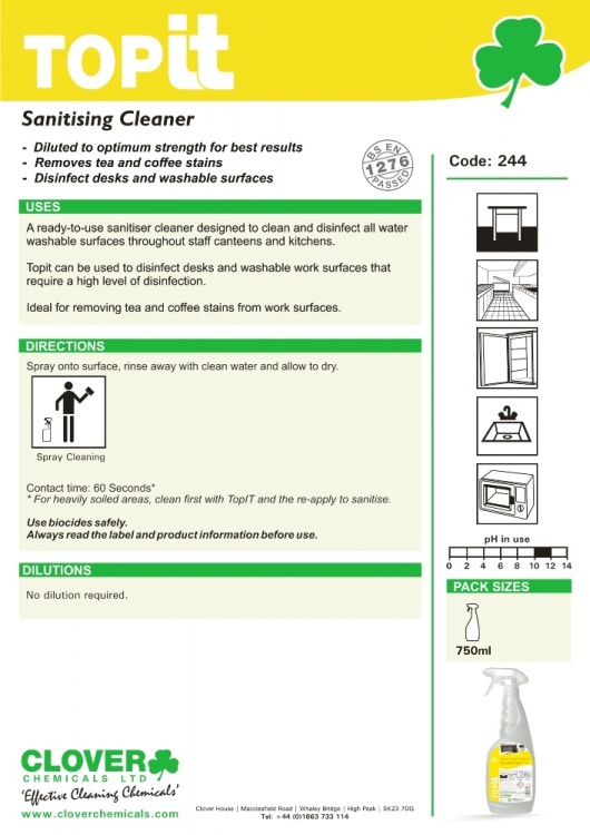 Clover Chemicals Topit Multi Surface Sanitising Cleaner 244