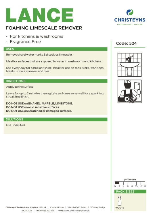 Clover Chemicals Lance Foaming Limescale Remover (524)