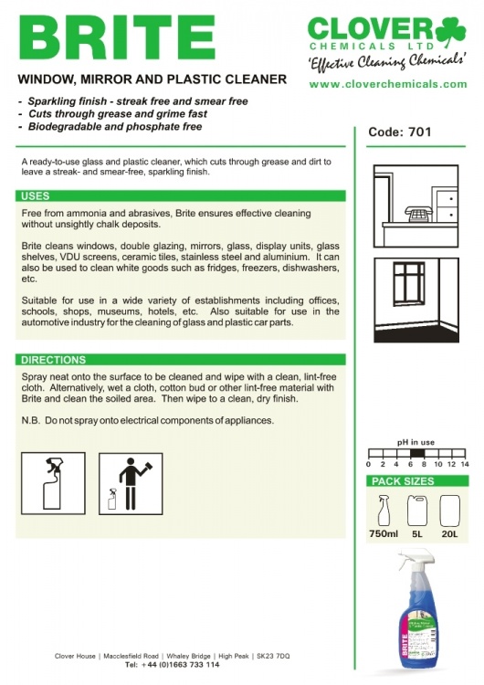 Clover Chemicals Brite Glass Cleaner 701