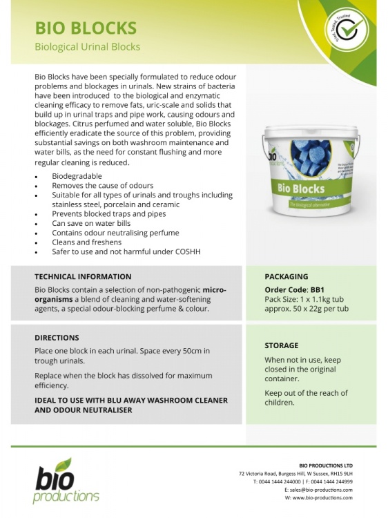 Bio Productions BIO BLOCK - Biological Urinal Block 1.1 Kgs