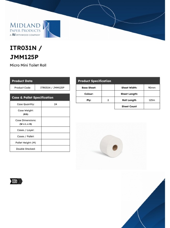 Micro Mini Toilet Roll (24 Pack) 125M 2 Ply 60mm Core