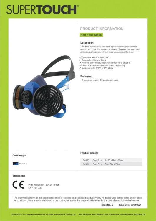 Half Face Mask - A1P3 Filters