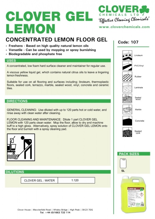 Clover Chemicals Gel Lemon Concentrated Floor Gel 107