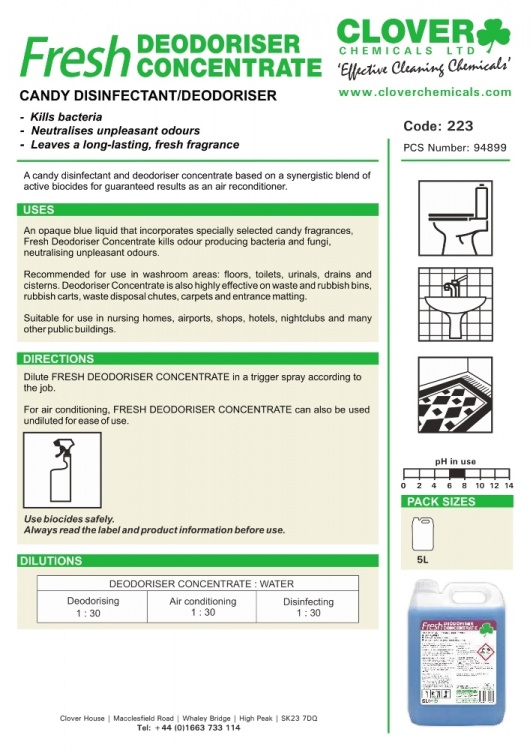 Clover Chemicals Fresh Deodoriser Concentrate 223