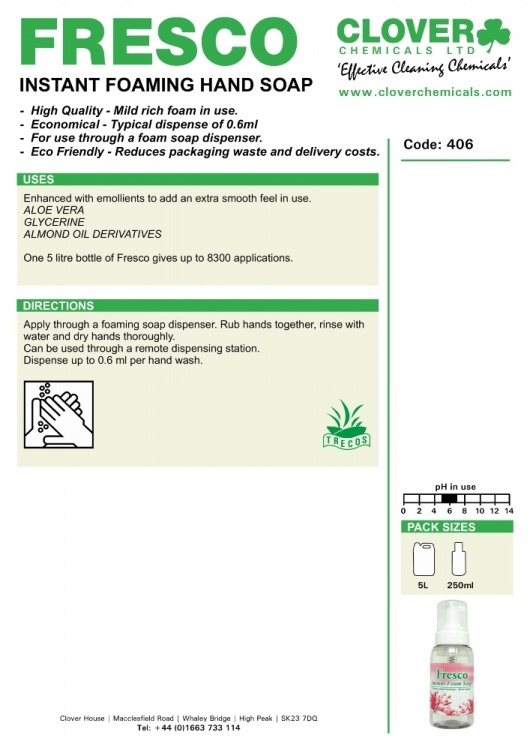 Clover Chemicals Fresco Instant Foam Soap 406