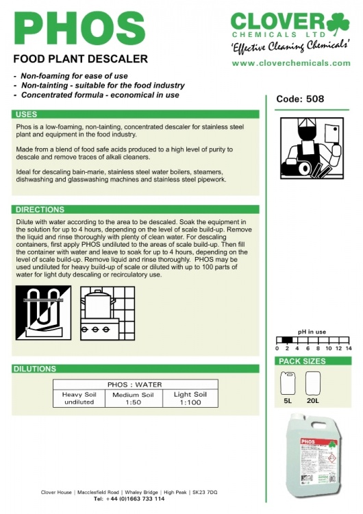 Clover Chemicals Phos Food Plant Descaler 508