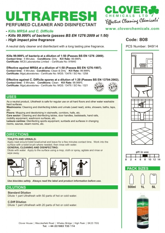 Clover Chemicals Ultrafresh Cleaner & Disinfectant 808
