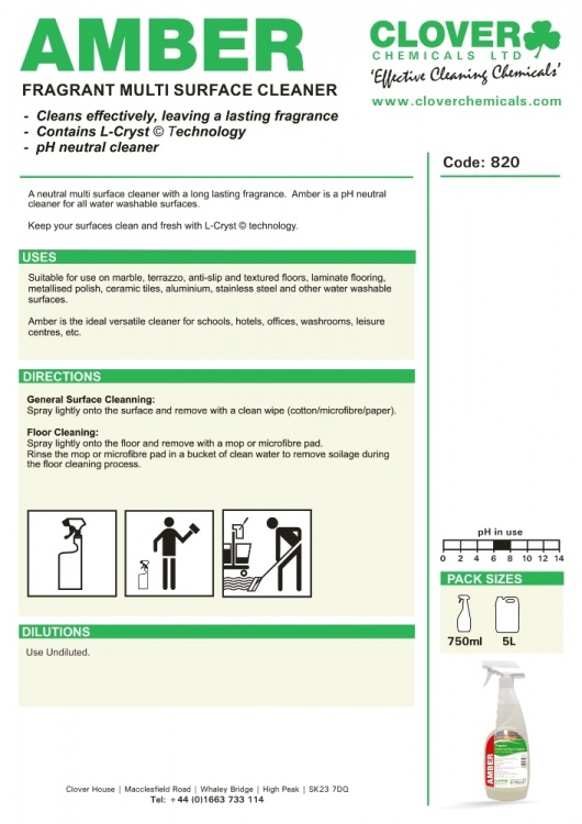 Clover Chemicals Amber Multi Surface Cleaner 820