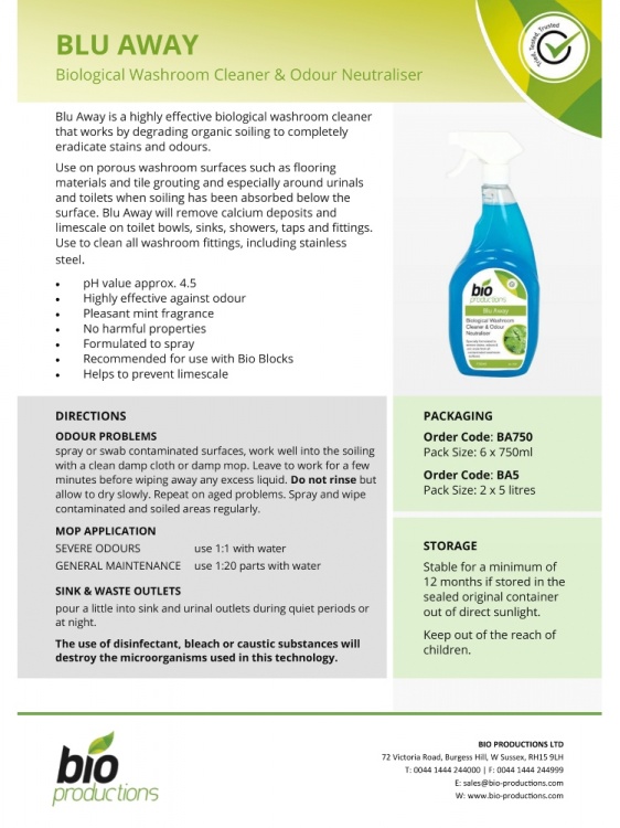 Bio Productions BLU AWAY - Biological Washroom Cleaner